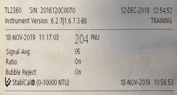 Can HACH provide an example of a detailed (GLP) printout from a TL23 ...